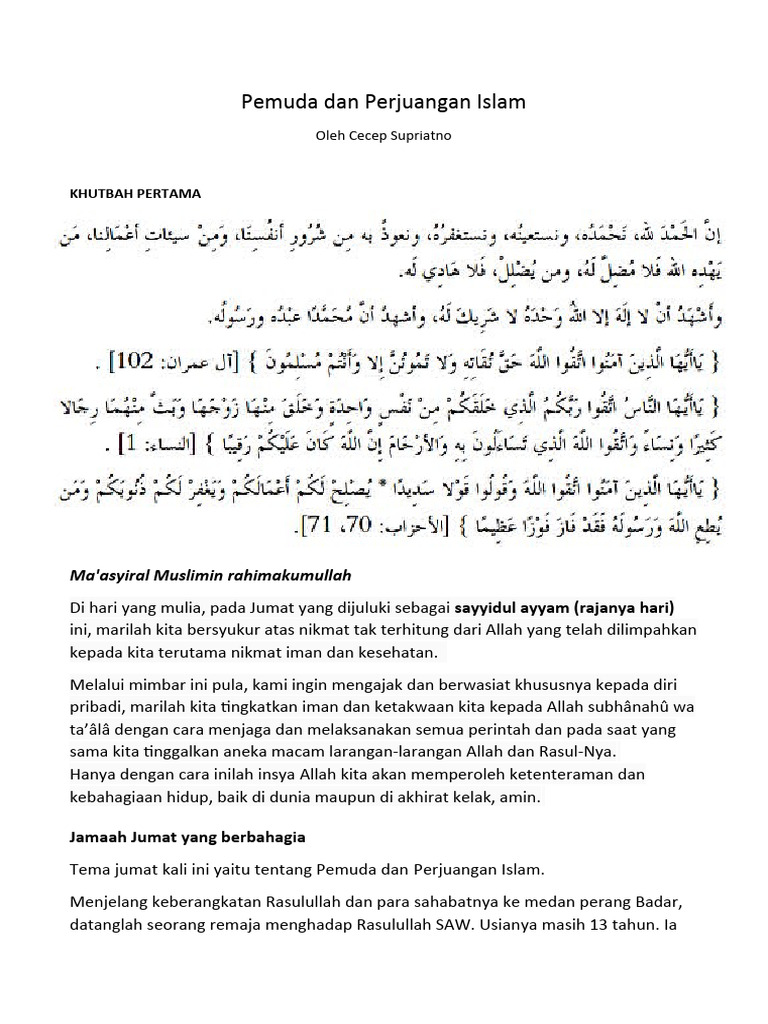 Pemuda Dan Perjuangan Islam | PDF | Pengembangan Diri