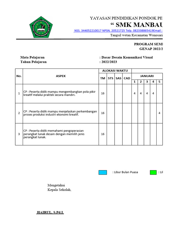 Program Semester Desain Visual SMK 2022/2023 | PDF