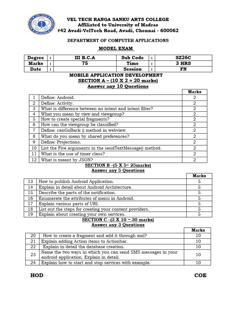 Mad - Model Question Paper (23-24) - Iii Bca C | PDF | Android (Operating System) | Software ...