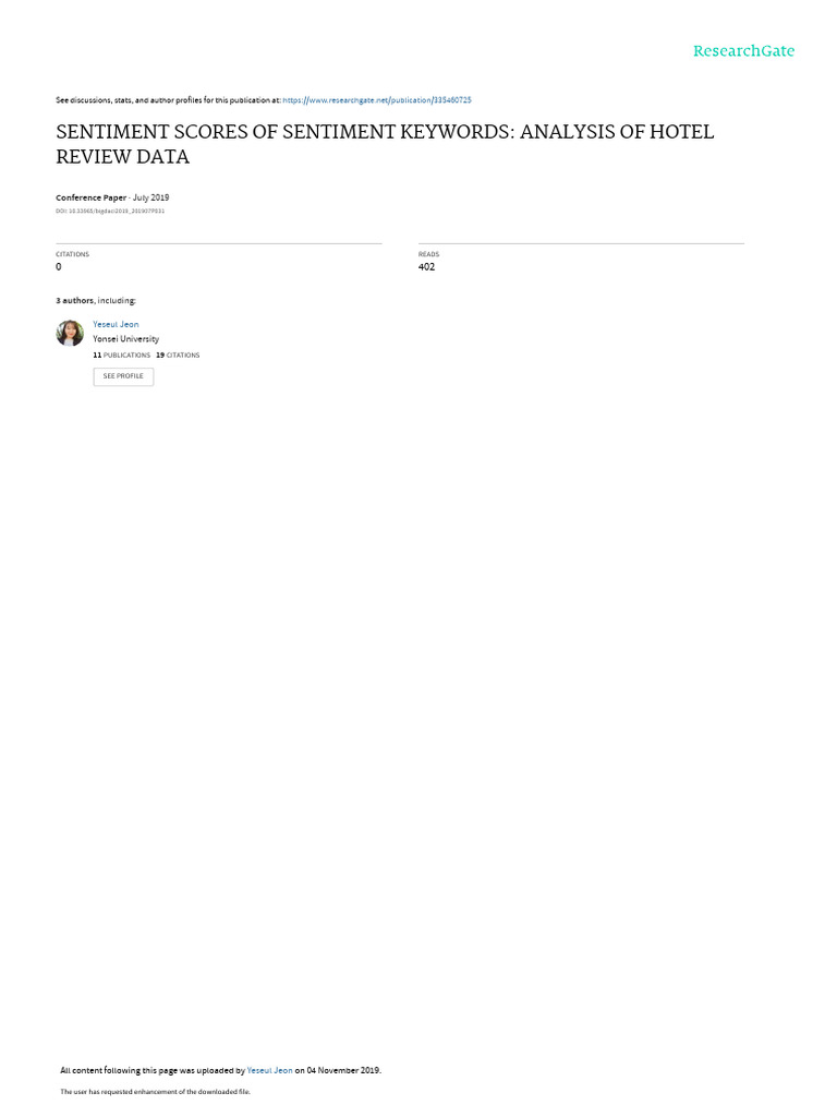 Sentiment Scores of Sentiment Keywords: Analysis of Hotel Review Data ...