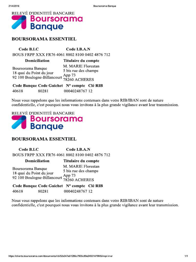 Rib Boursorama Florestan 2016 | PDF