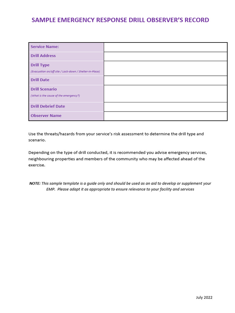 Emergency Response Drill Template | PDF | Emergency Evacuation | Emergency