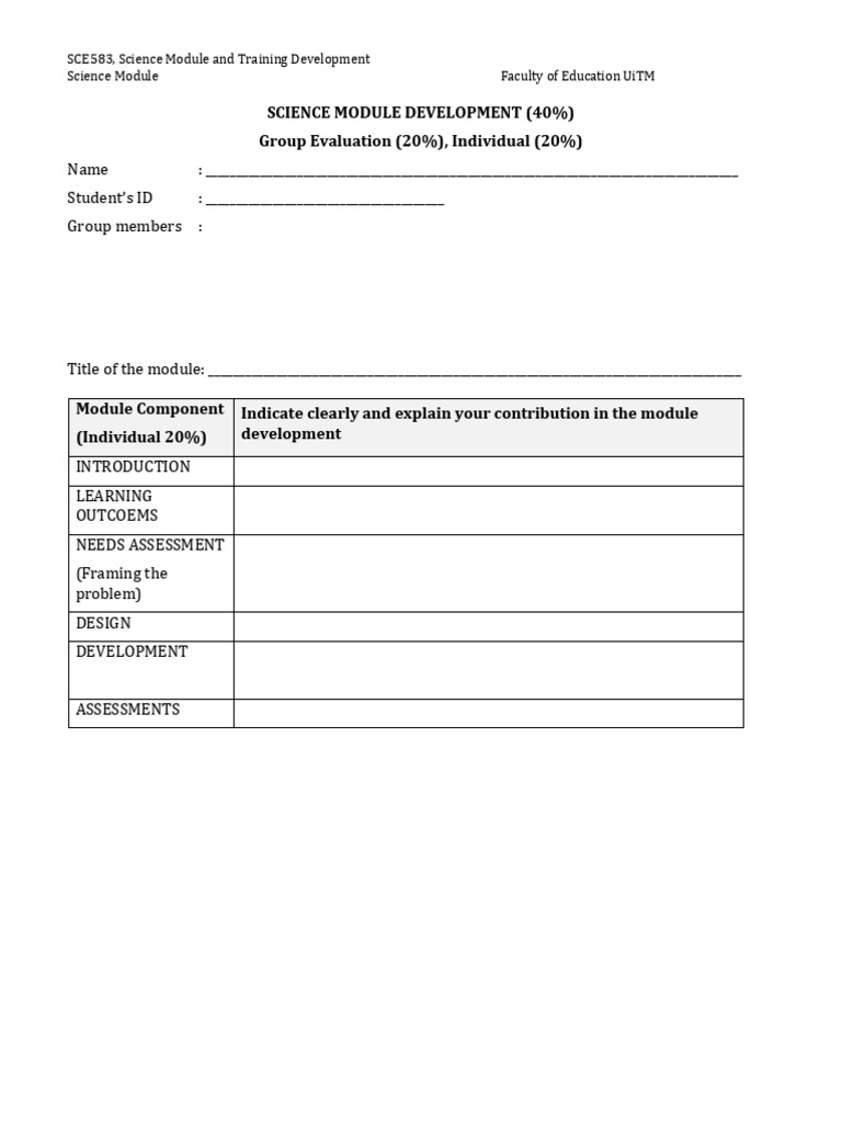 Rubric Science Module Pdf Needs Assessment Learning
