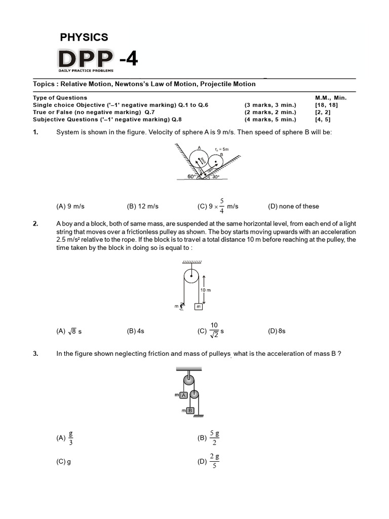 DPP-4 Newtons Law of Motion-11 | PDF | Physical Quantities | Physical ...