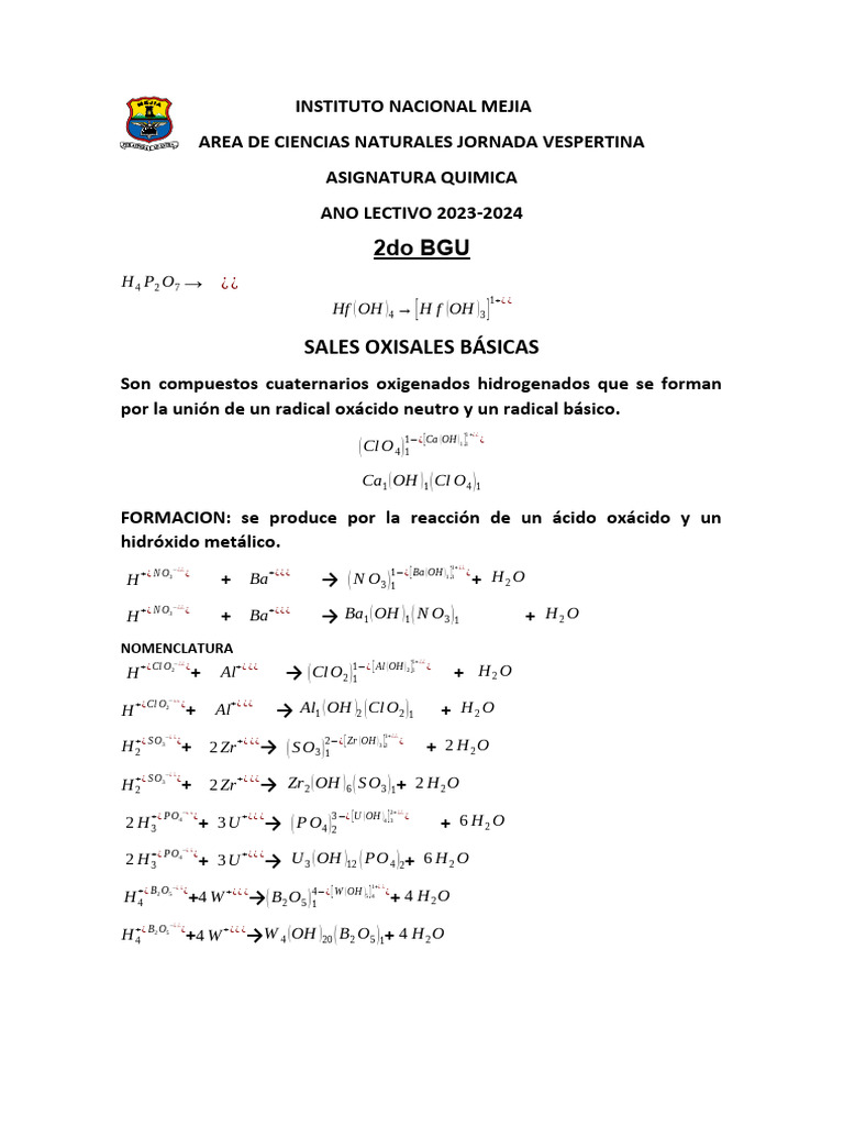 Sales Oxisales Bàsicas | PDF | Hidróxido | Sal (química)