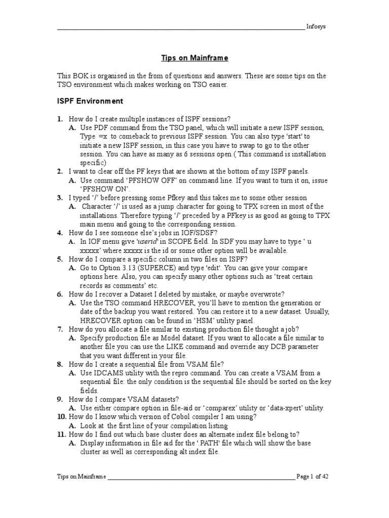 Tips On Mainframe | PDF | Database Index | Sql