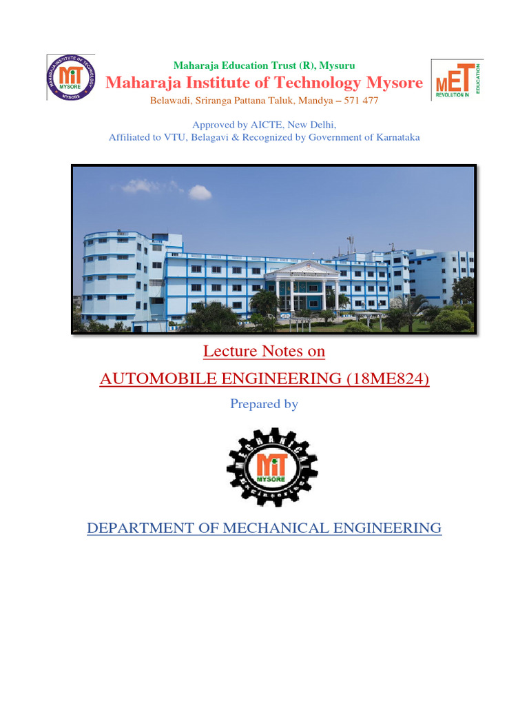 Automobile Engineering Lecture Notes | PDF | Engineering | Engines