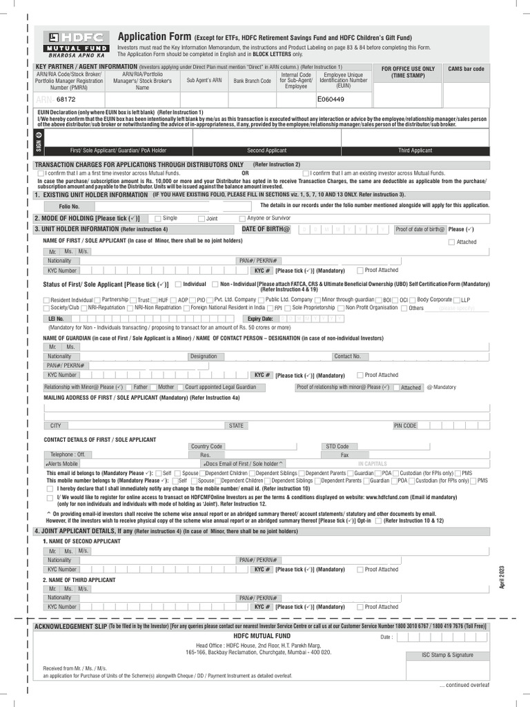 HDFC MF Common & Sip Form | PDF | Cheque | Payments