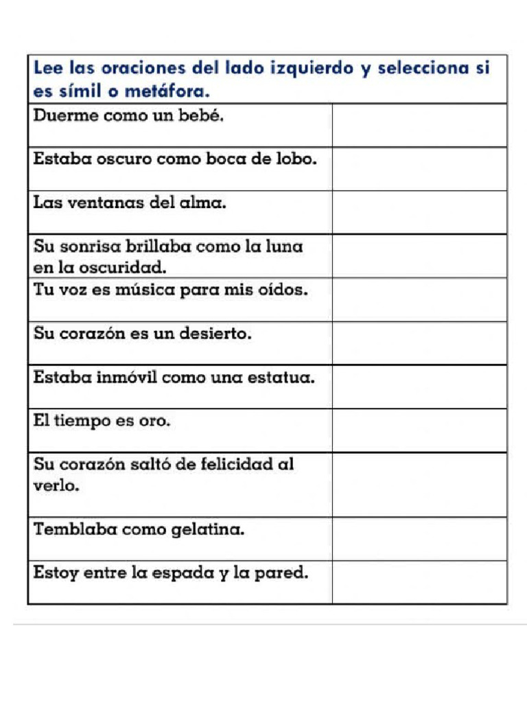 Simil y Metafora Ejercicio | PDF