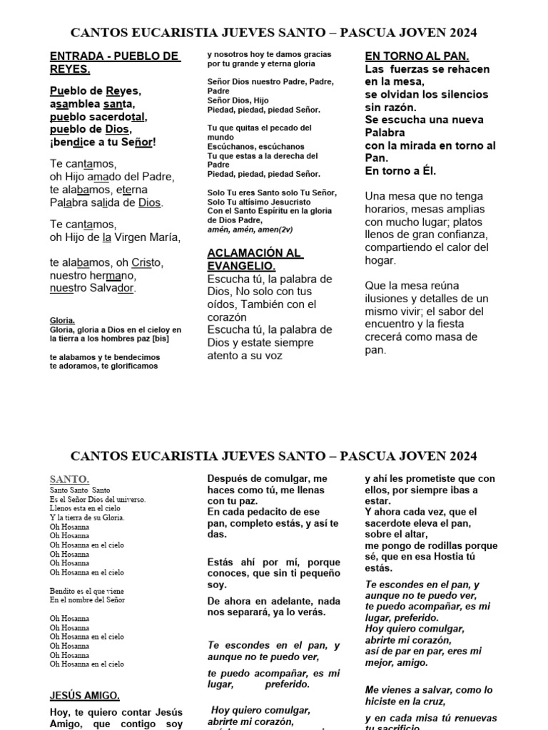 Cantos misa Jueves Santo | PDF | eucaristía | Adoración Cristiana Y Liturgia