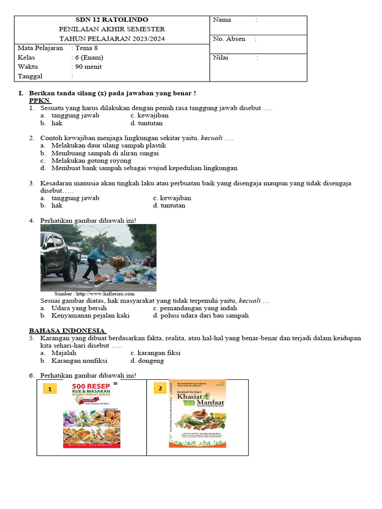 Soal Pas Kelas 6 Tema 8 | PDF