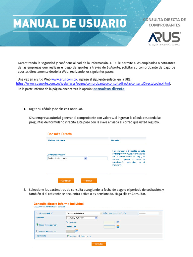 Consulta de Comprobantes ARUS en Línea | PDF