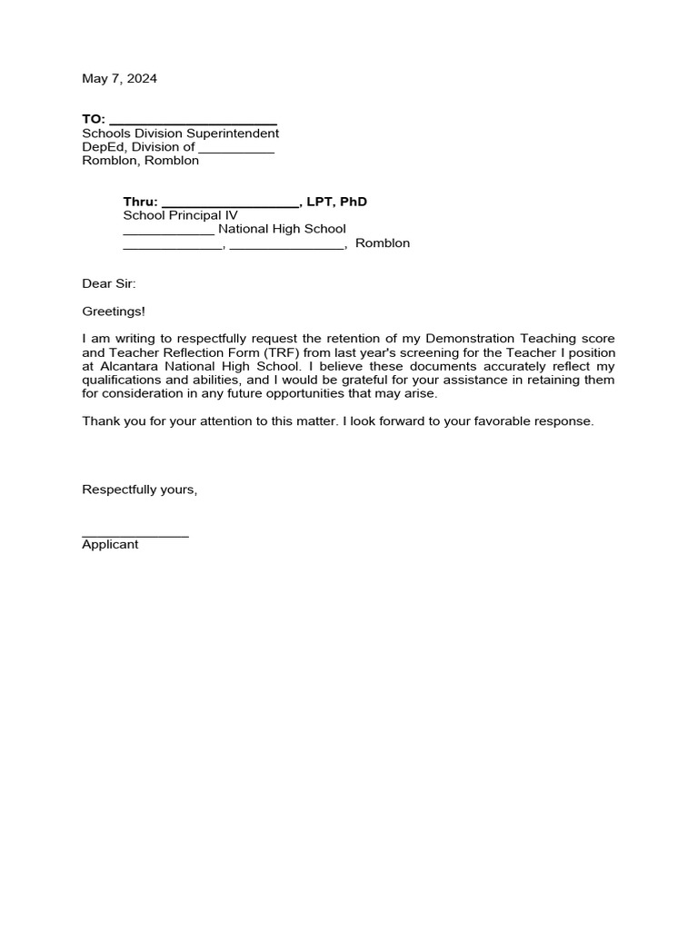 Retain Letter/Request to retain | PDF