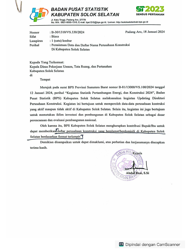 Permintaan Data Bps TA 2023 | PDF