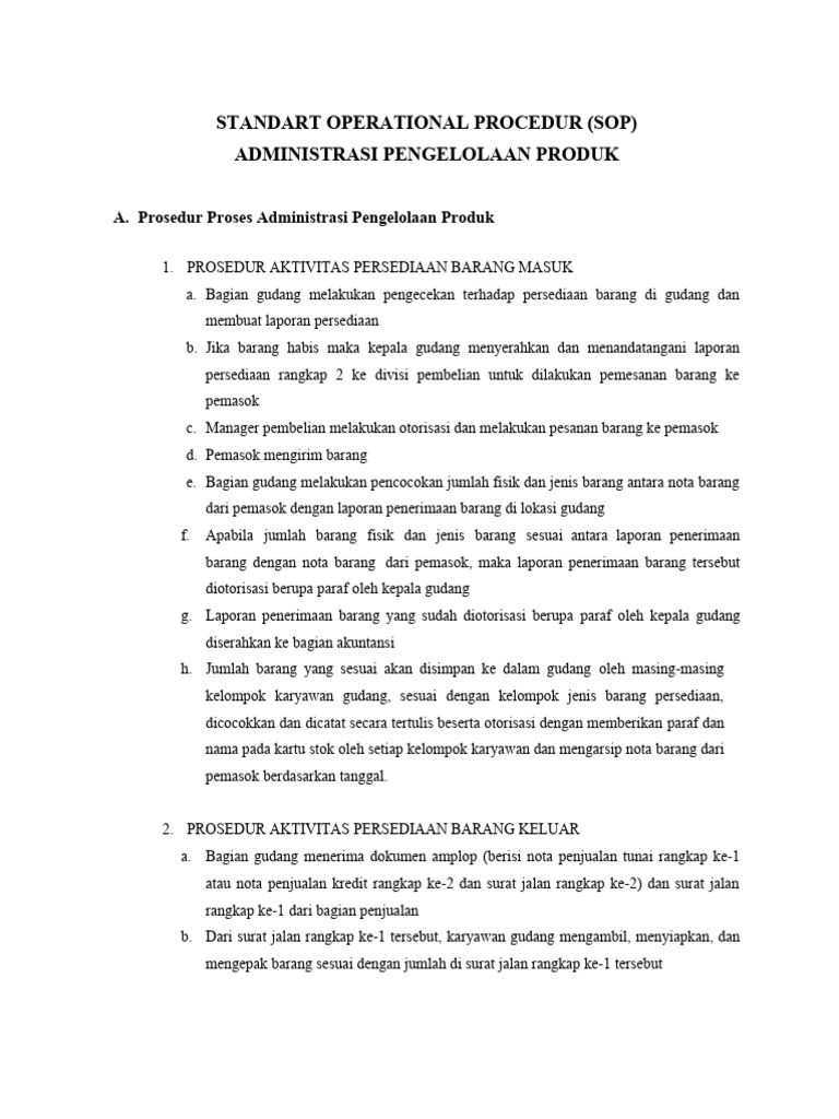 Sop Administrasi Produk | PDF