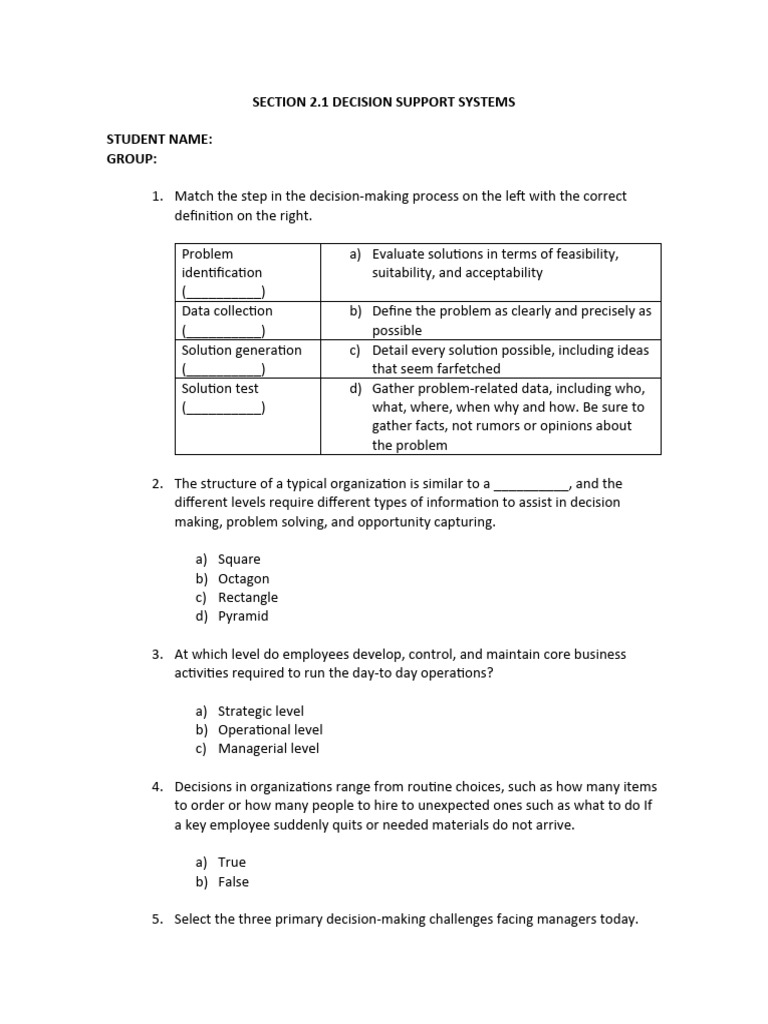Section 2.1 Decision Support Systems | PDF | Decision Making | Business