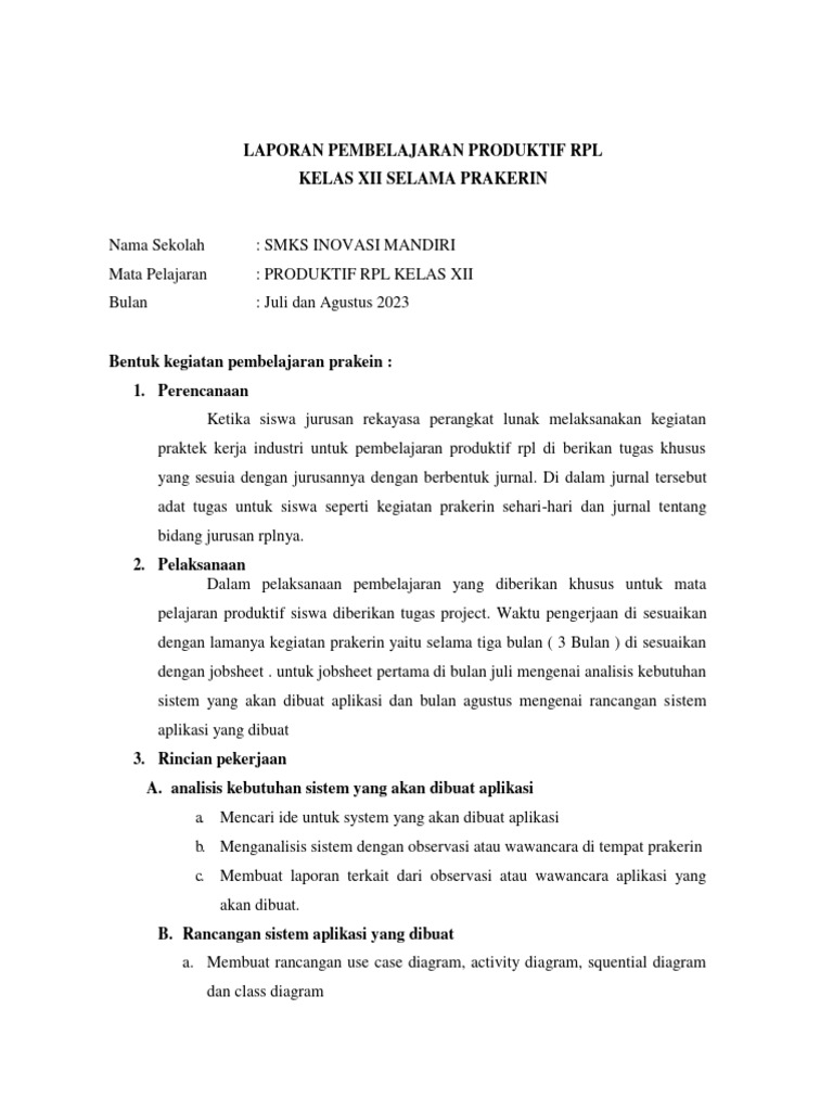 Laporan Pembelajaran Produktif RPL | PDF
