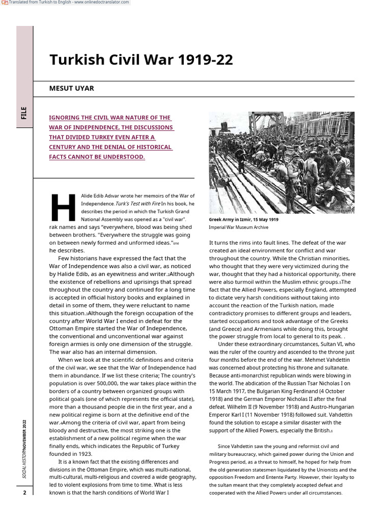 Turkish Civil War: 1919-1922 Insights | PDF | Turkey | Spanish Civil War