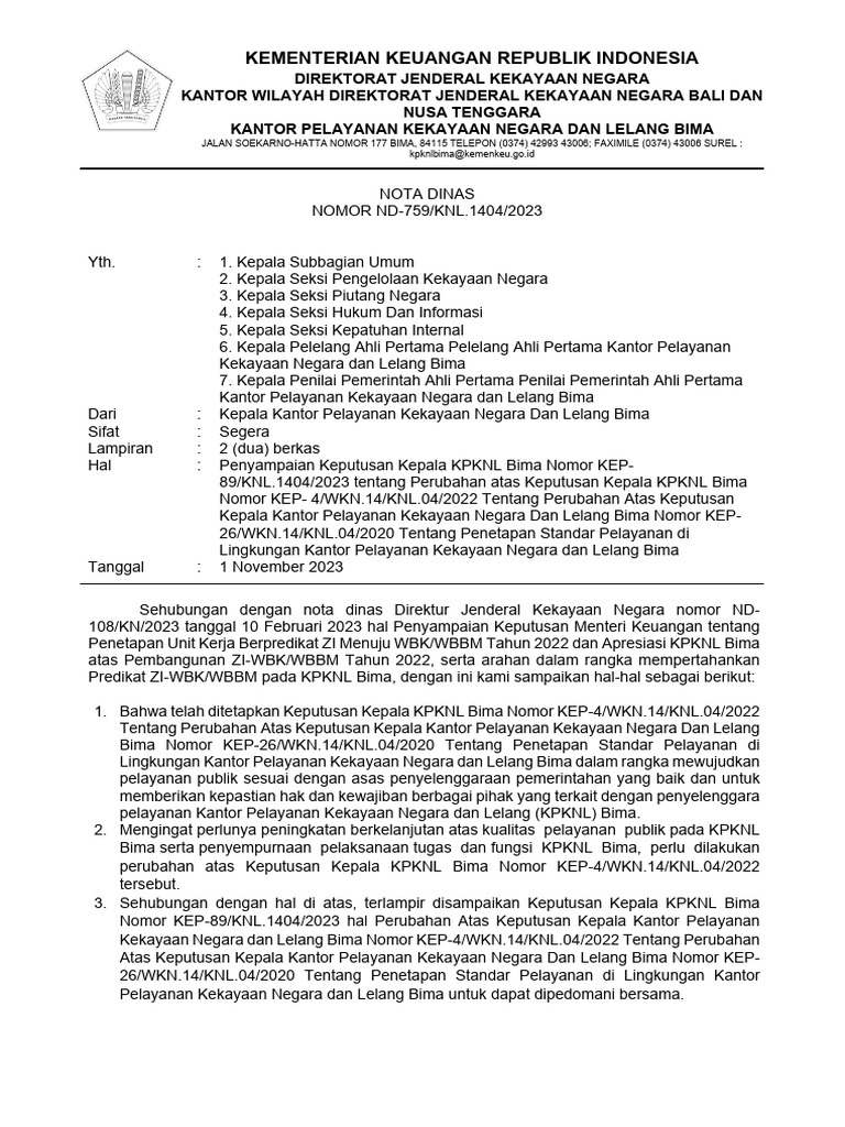 KEP-89 Tahun 2023 Tentang Percepatan SOP KPKNL Bima-20240327091310 | PDF