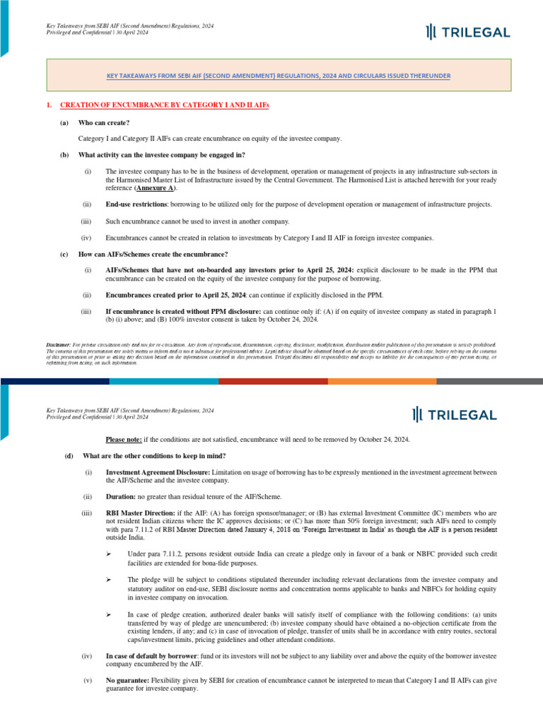 SEBI AIF Regulations 2024 Key Changes | PDF | Transport ...