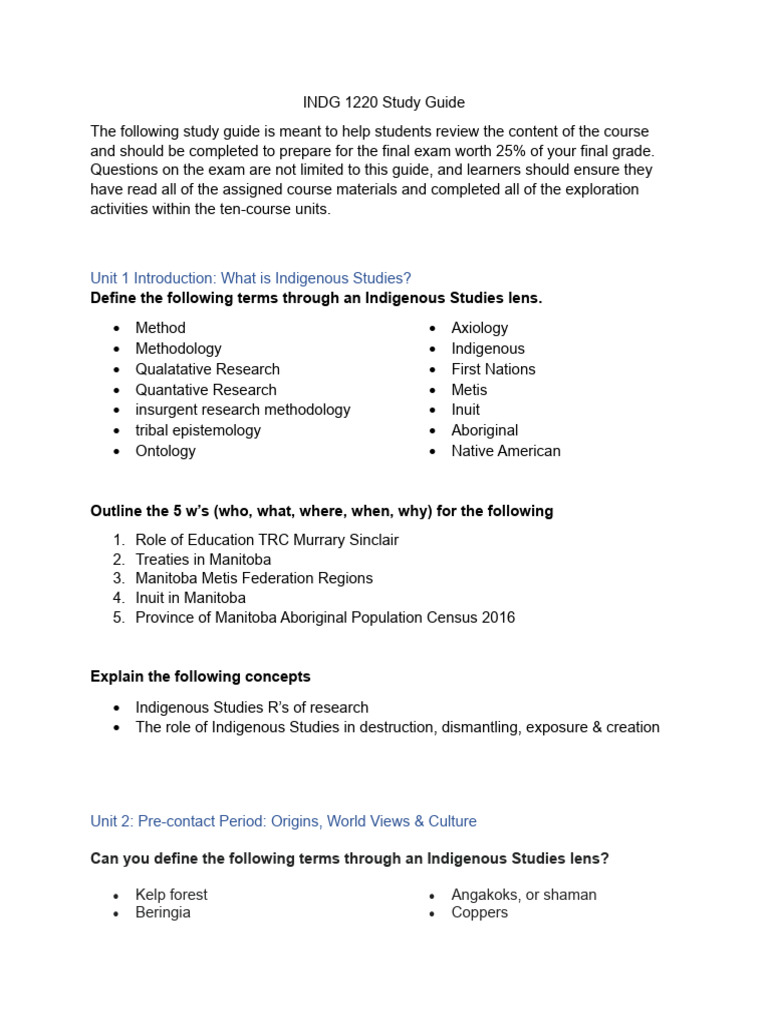 INDG 1220 Study Guide | PDF | Métis | New France