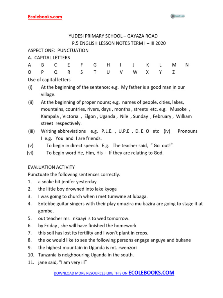 p.5 English Lesson Notes Term One 2020 (Ecolebooks.com) | PDF | Adverb ...