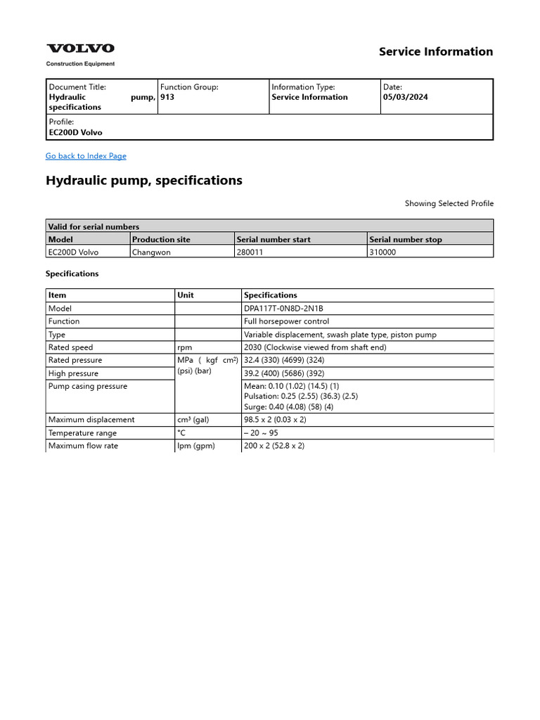 Hyd Pump, Spec | PDF