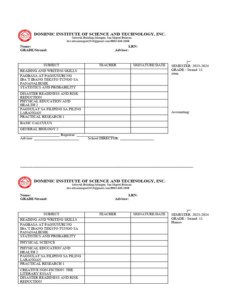 Updated Clearance Form DIST San Miguel Campus | PDF | Science ...