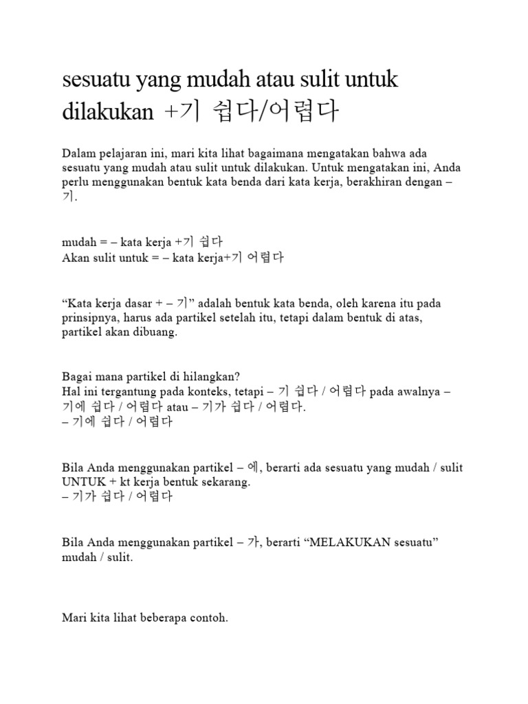 Mudah dan Sulit dalam Bahasa Korea | PDF