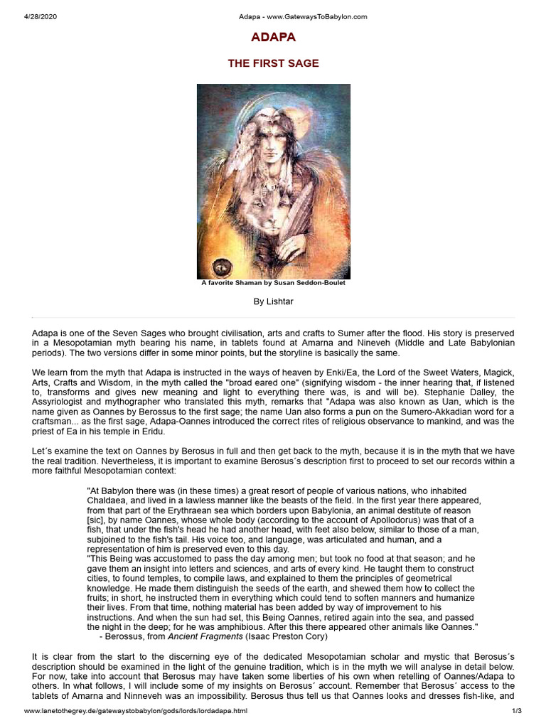 Adapa | PDF | Religious Belief And Doctrine | Mythology