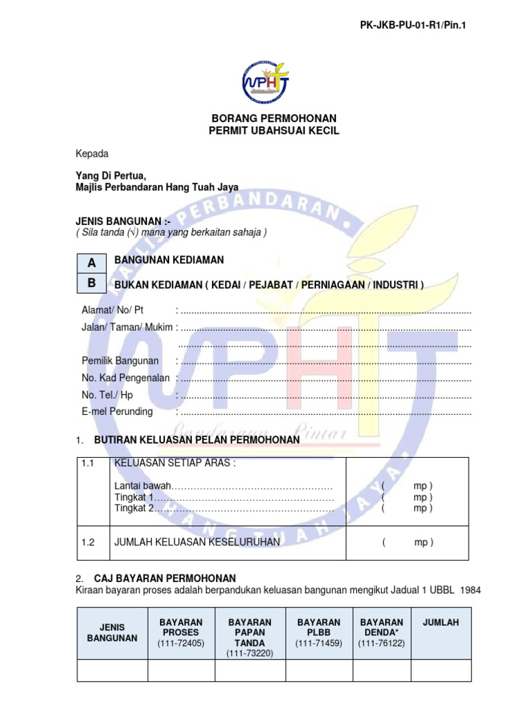 BORANG - 01 - PK JKB PU 01 R1 - Pin.1 | PDF
