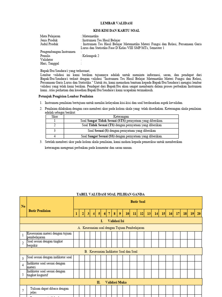 Lembar Validasi Kel 2 (PPM) | PDF