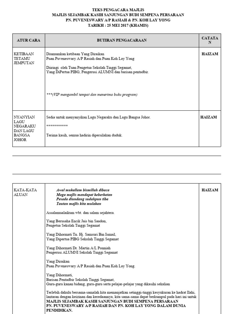 2017 Teks MC Persaraan PN Puven Dan PN Koh Lay Yong | PDF