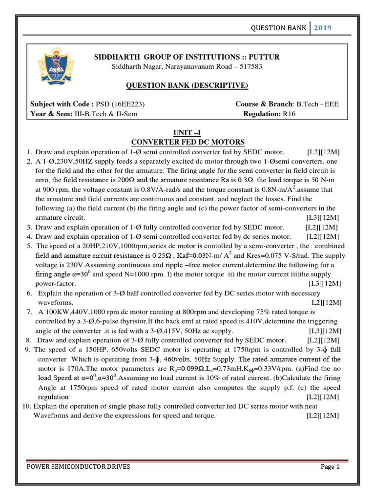 16EE223-Power Semiconductor Drives | PDF | Electric Motor | Electrical ...