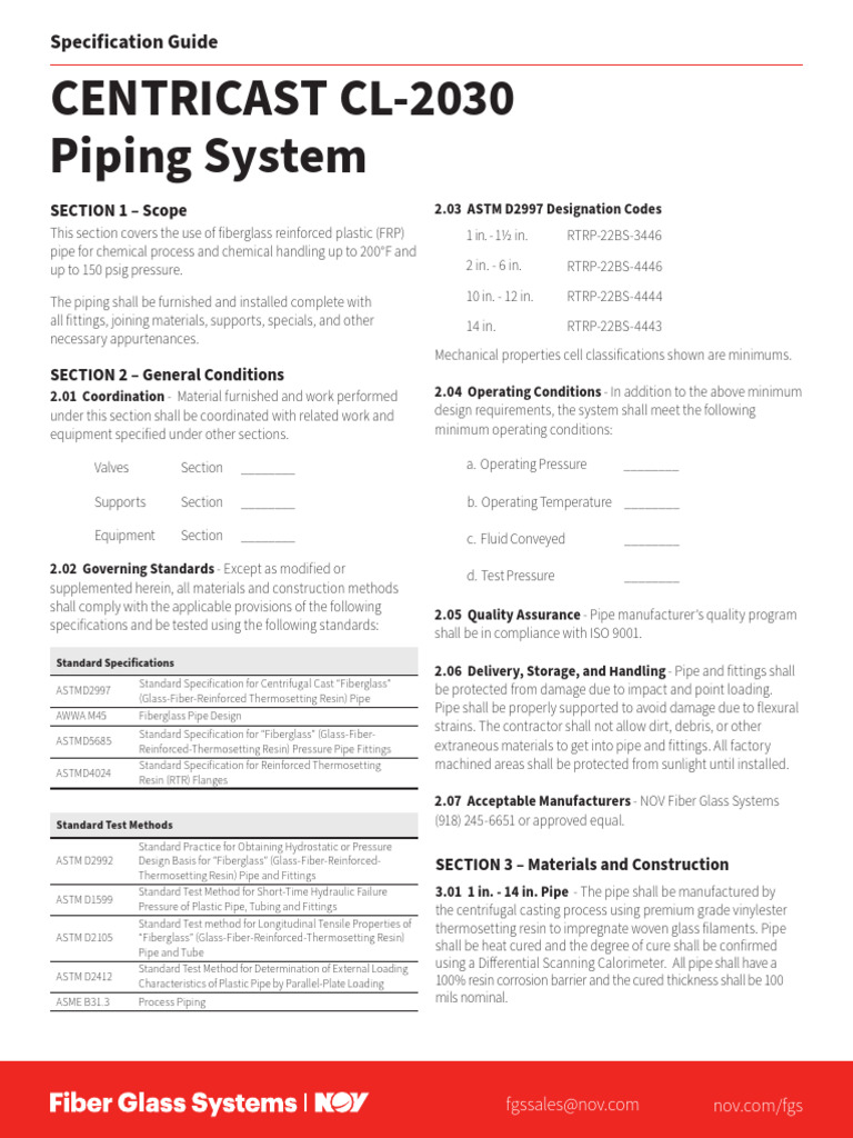 Fiberglass Piping Specs Guide | PDF | Pipe (Fluid Conveyance) | Fiberglass