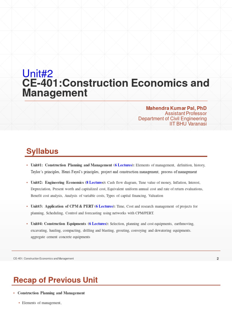 Construction Economics & Management Syllabus | PDF | Interest | Taxes