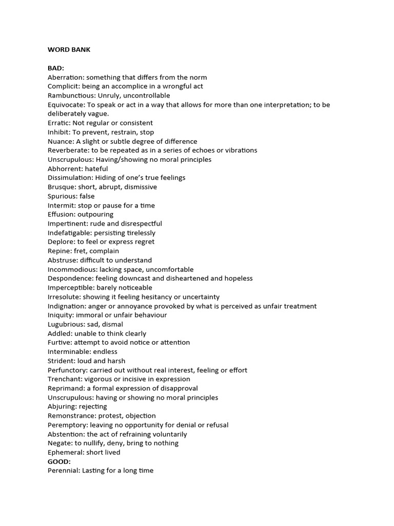 WORD BANK | PDF | Behavioural Sciences | Emotions