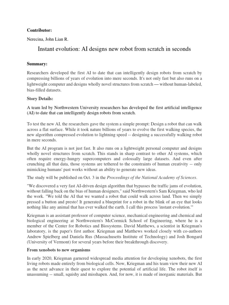 Instant evolution- AI designs new robot from scratch in seconds | PDF ...