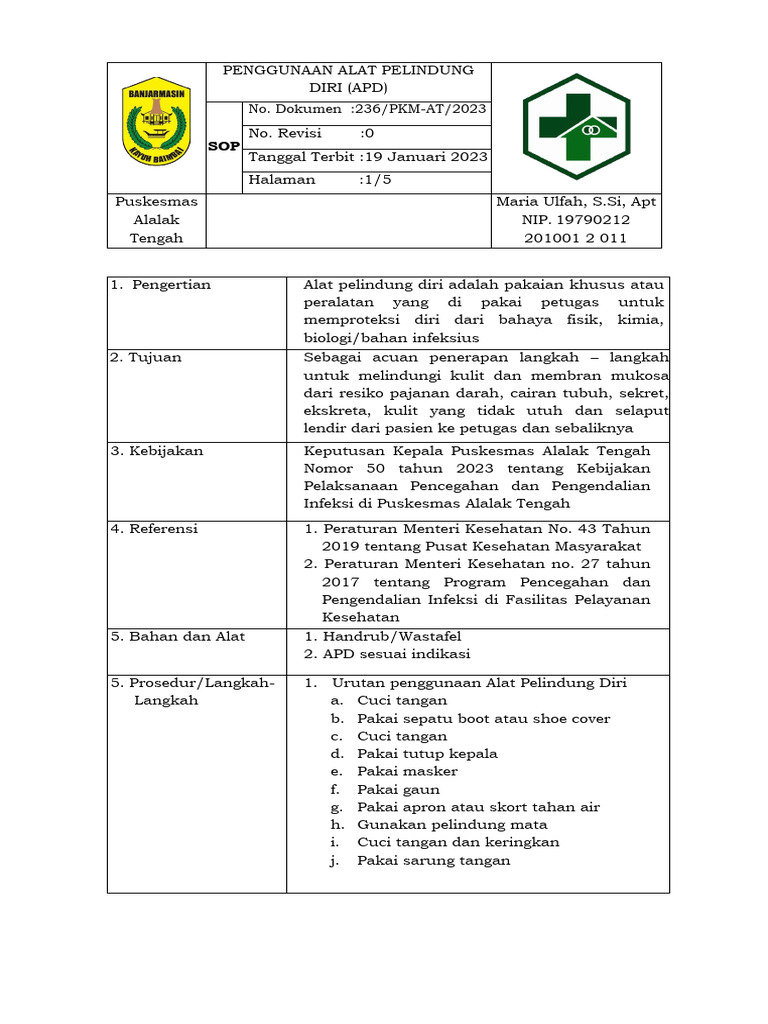 5.5.3.1 Sop Penggunaan Apd | PDF