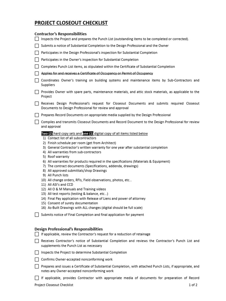 Construction Project Closeout Checklist | PDF | Art | Computers