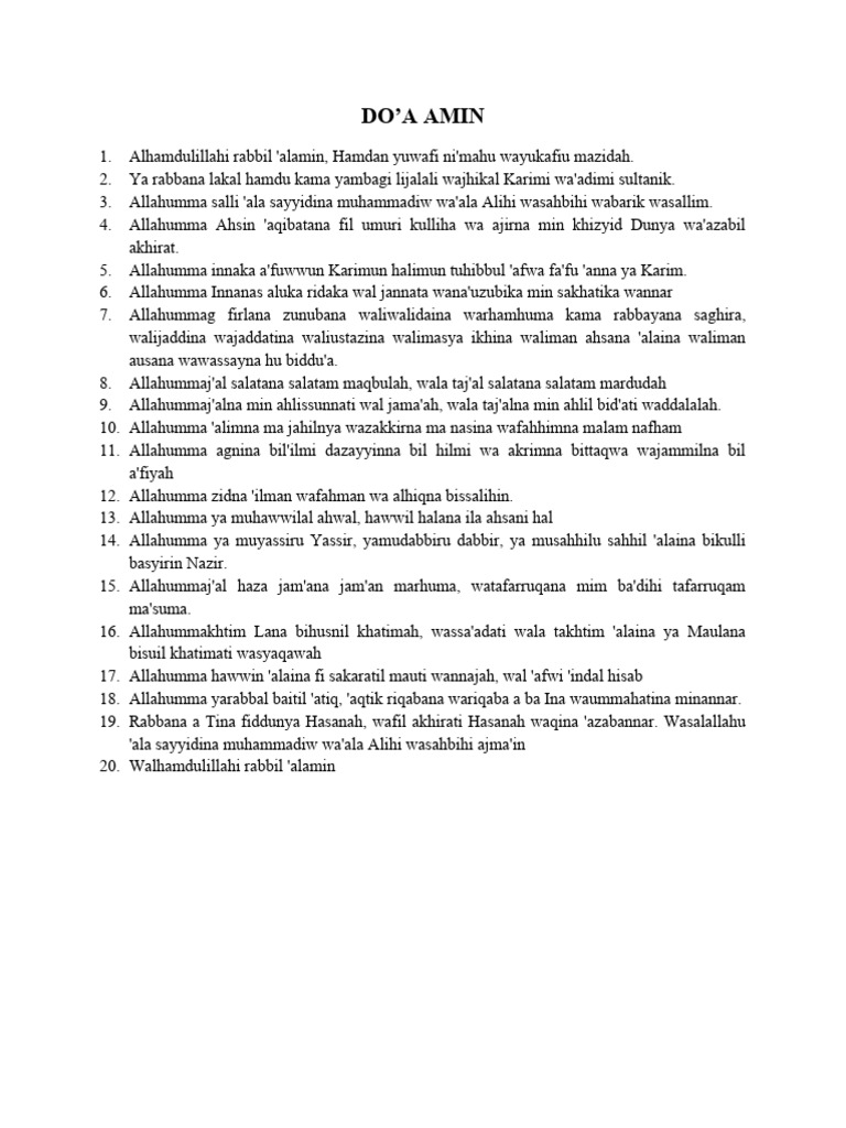 Doa Amin | PDF | Foreign Language Studies | Religion & Spirituality