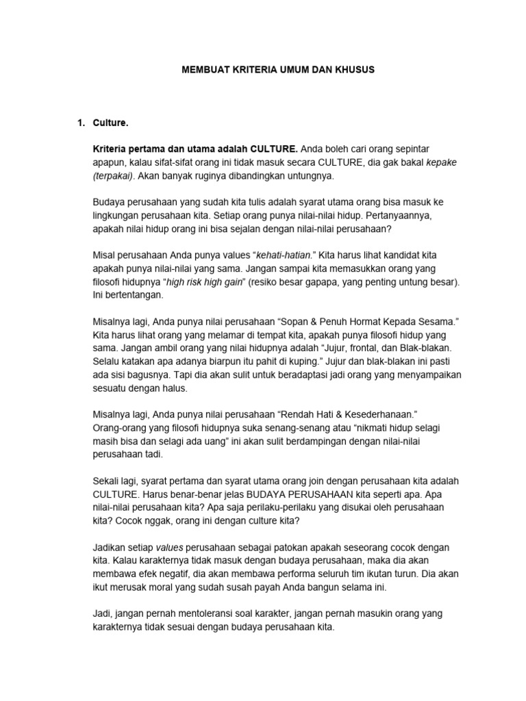 Kriteria Rekrutmen Berdasarkan Budaya | PDF