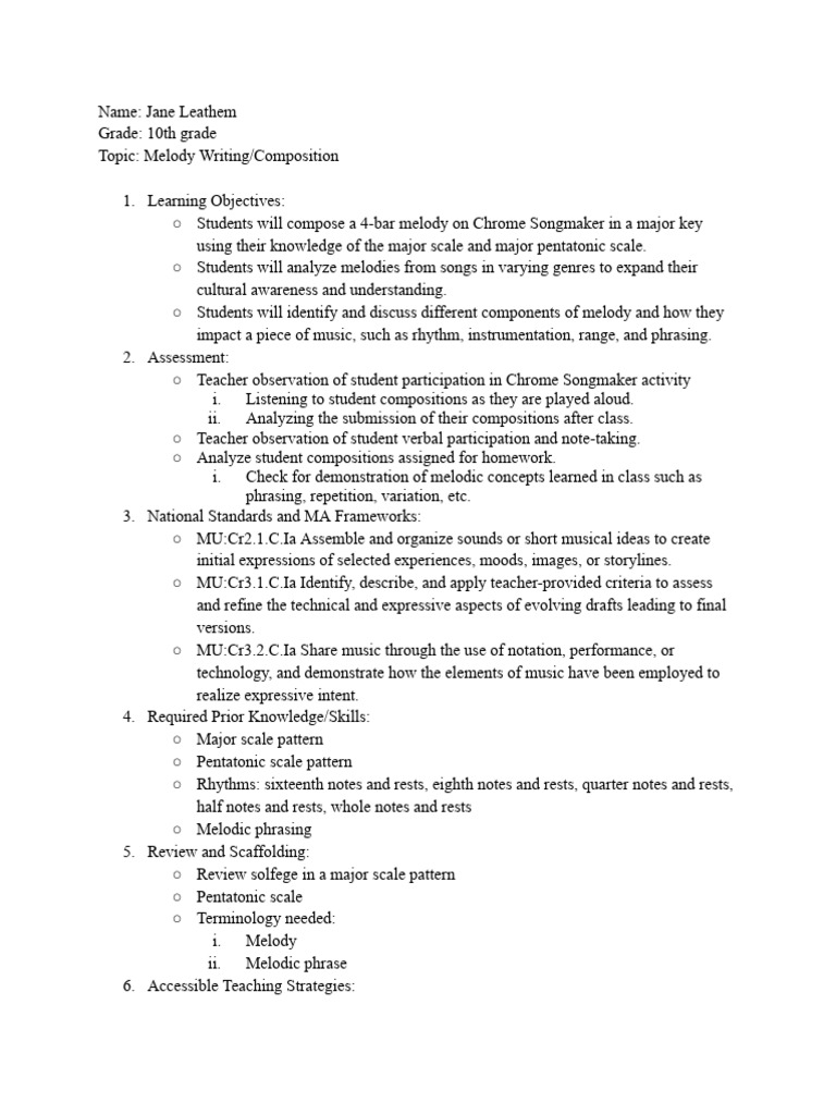 lesson plan high revised | PDF | Musical Compositions | Learning