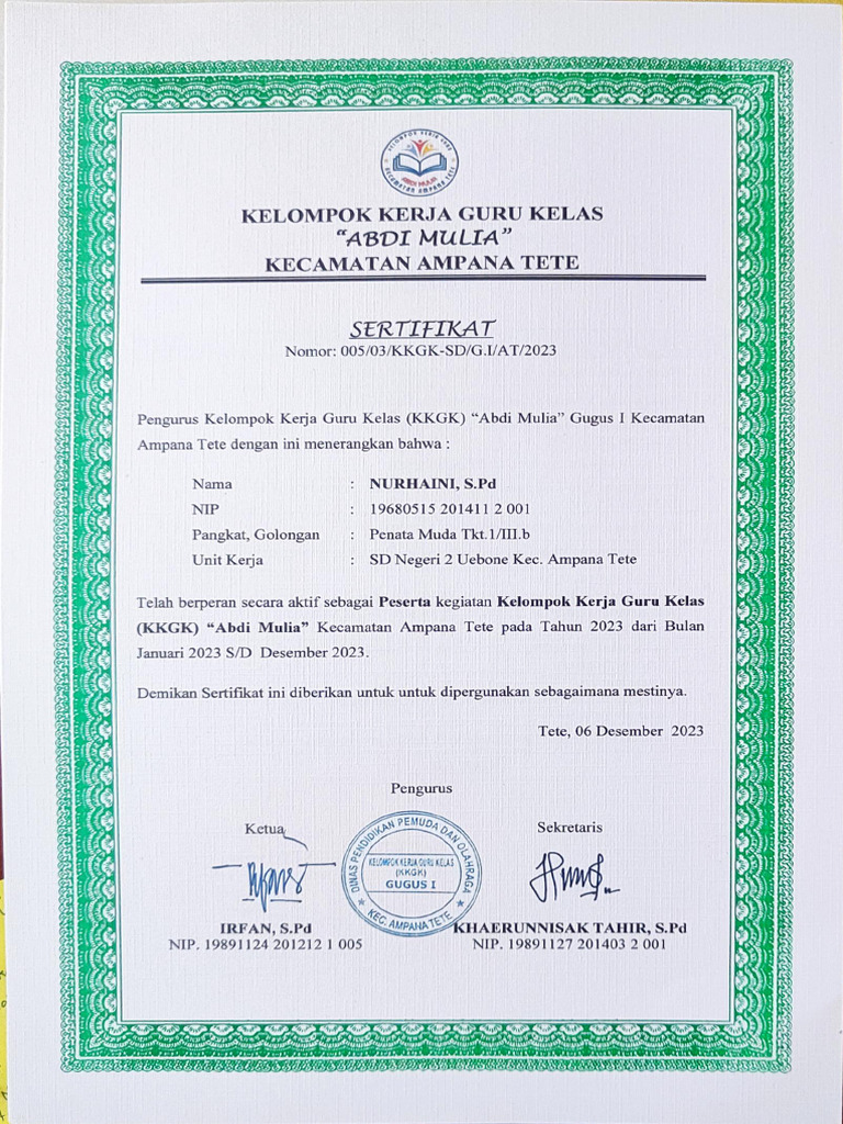 Nurhaini Sertifikat KKGk 2023 | PDF