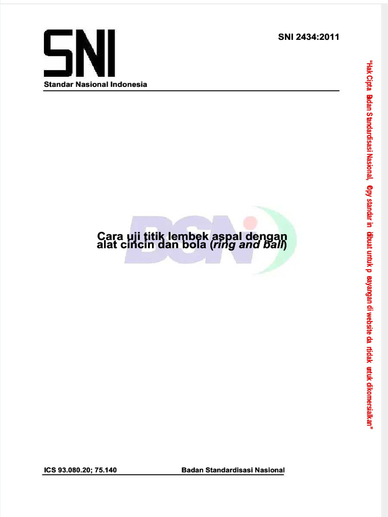 PDF Sni 2434 2011 Pengujian Titik Lembek Aspal - Compress | PDF