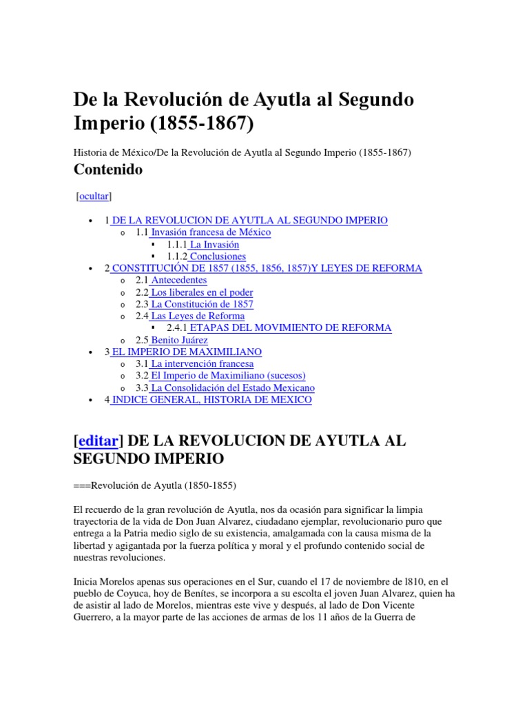 De La Revolución de Ayutla Al Segundo Imperio | PDF | México independiente | México