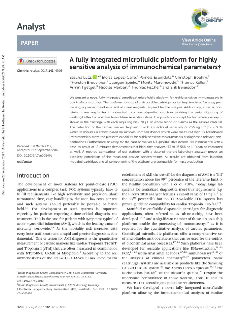 A Fully Integrated Microfluidic Platform 2017 | PDF | Microfluidics | Immunoassay
