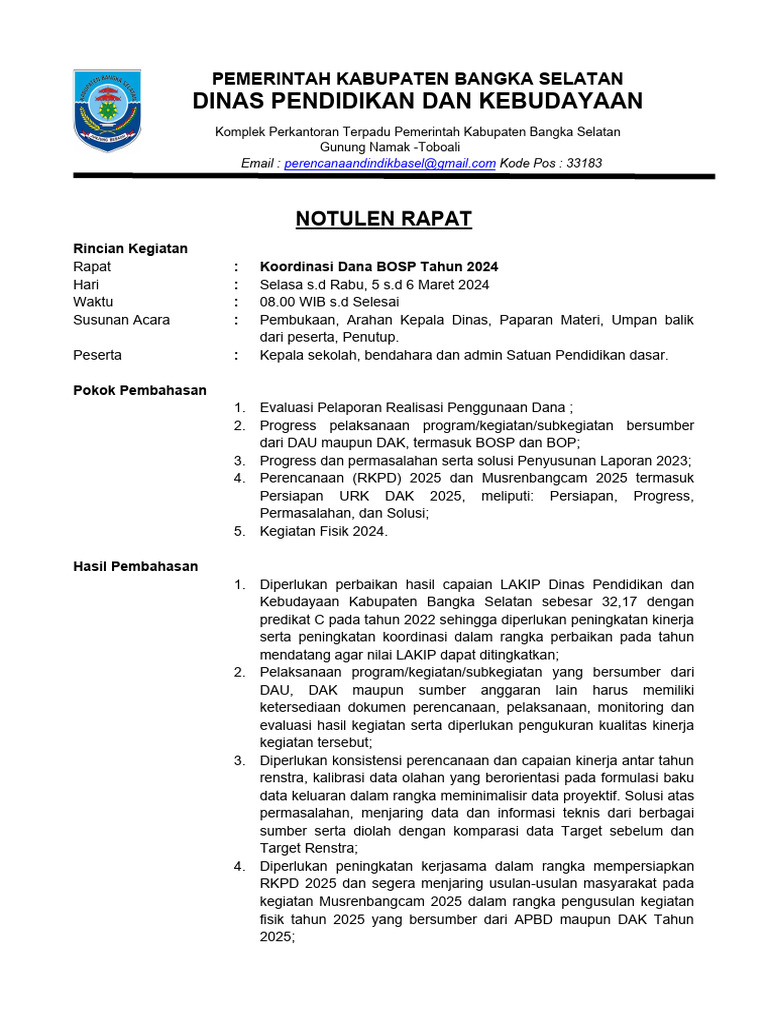 Rapat Koordinasi Dana BOSP 2024 | PDF