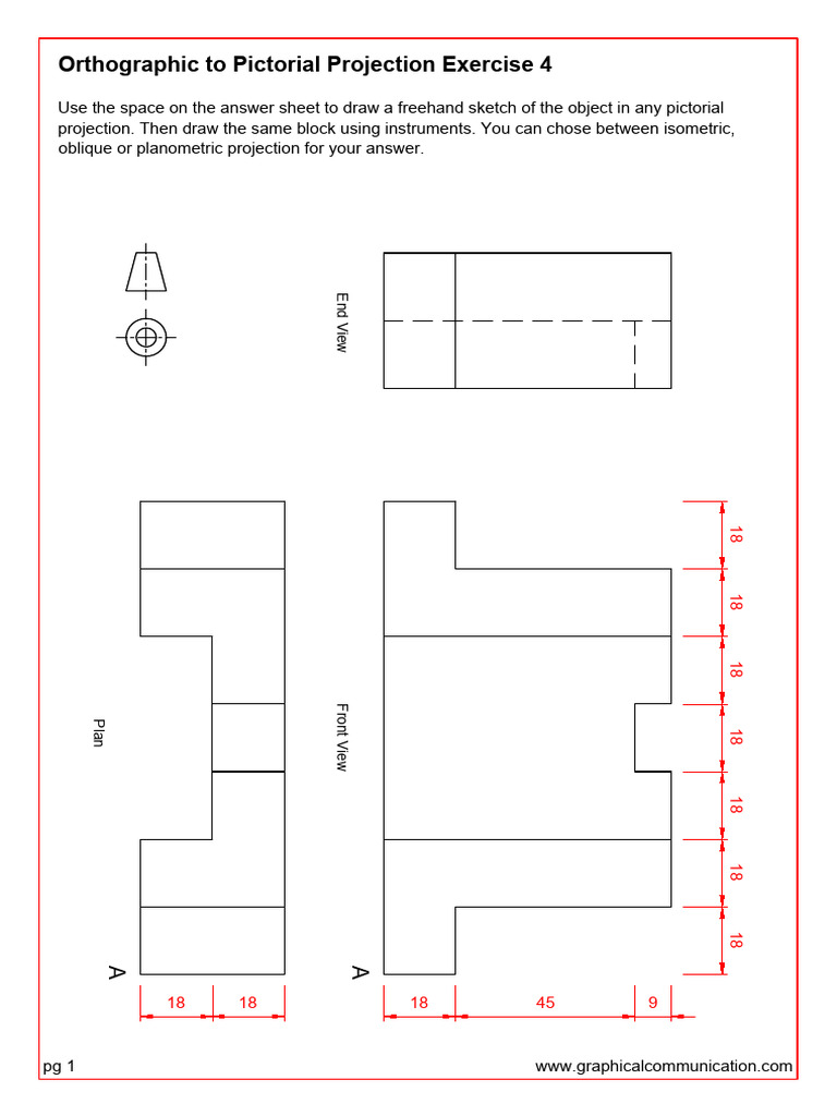 Orthographic to Pictorial Projection Exercise | PDF