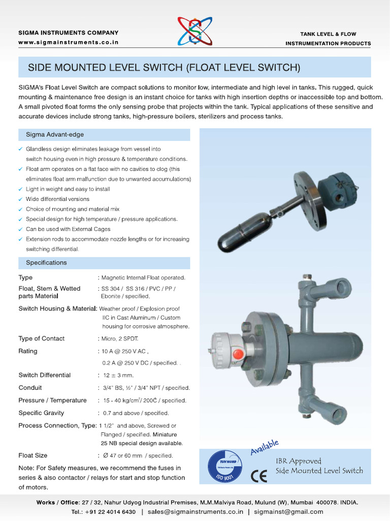 Side Mounted Level Switch Sigma | PDF